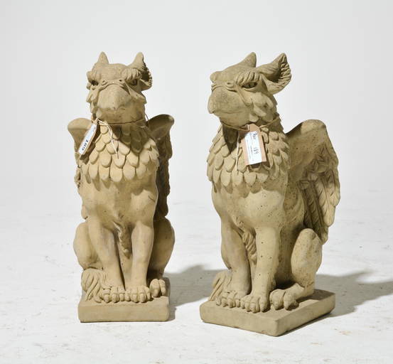 Pair Of Concrete Griffin Figures / Statues