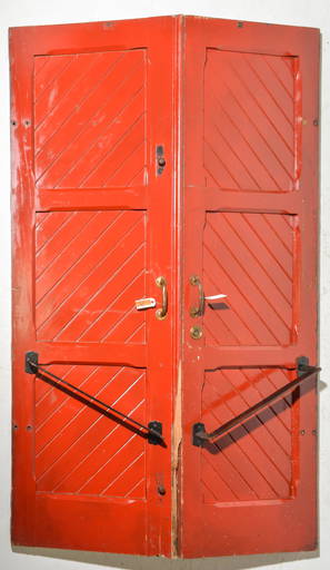 2 Large Red Painted Doors With Iron Handles