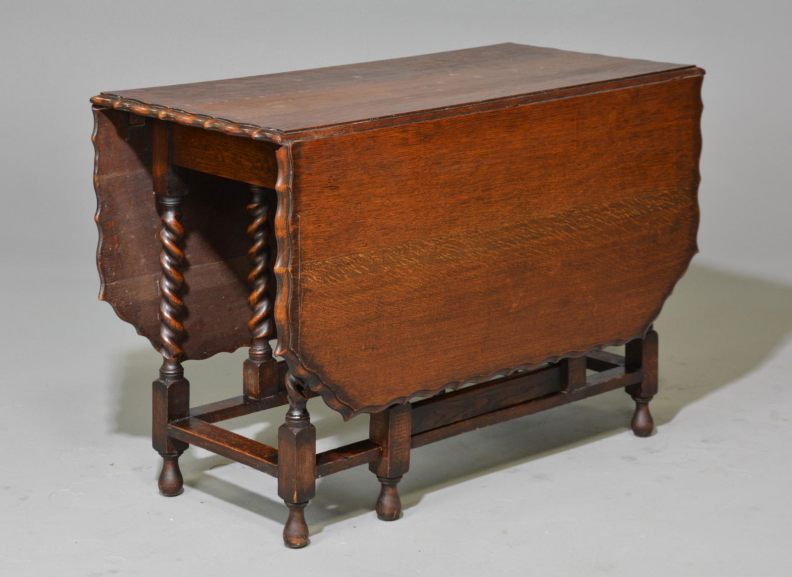 British Barley Twist Drop Leaf Table With Scallop Edge