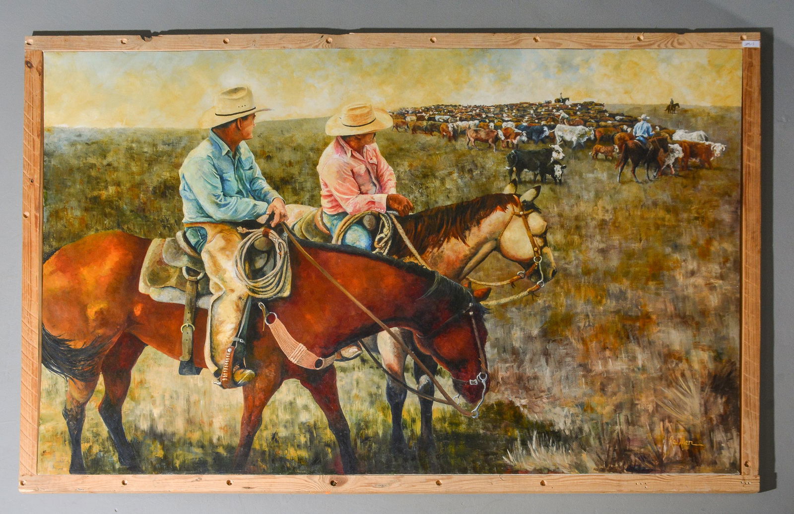 Very Large Cattle Drive Oil on Canvas by Red Allen - Sep 19, 2022 ...