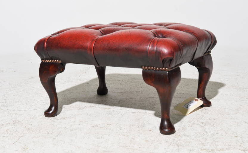British Red Leather Chesterfield Stool #2