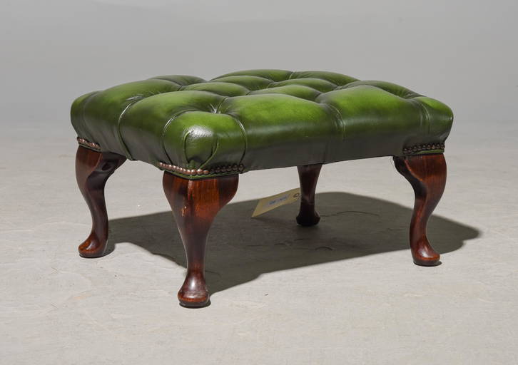 British Green Leather Chesterfield Stool