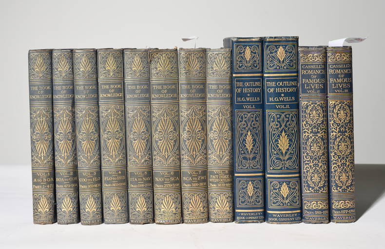 12 Assorted English Waverly Blue & Gold Bound Books