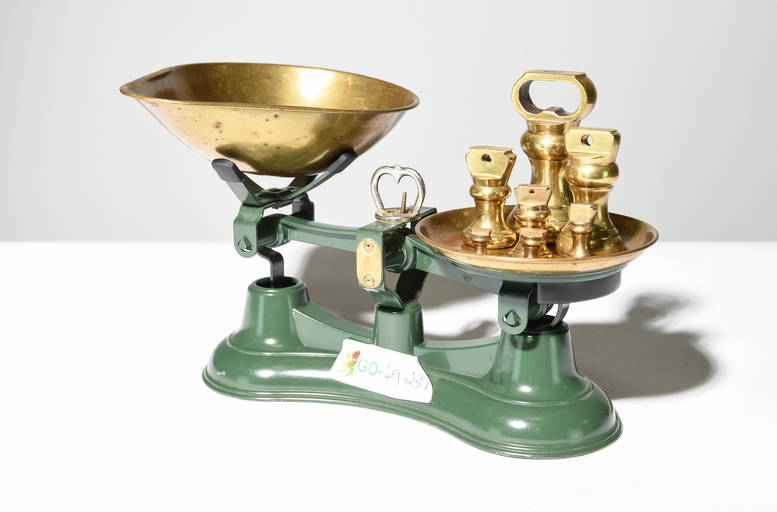 British Green Salter Balance Scale With Bell Weights