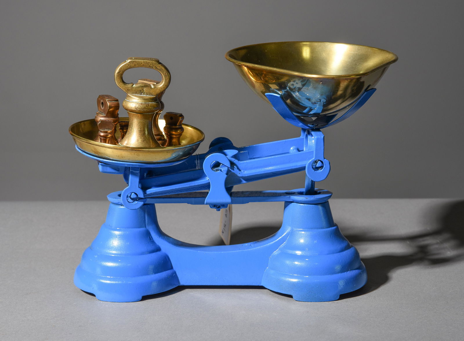British Blue Balance Scale With Bell Weights