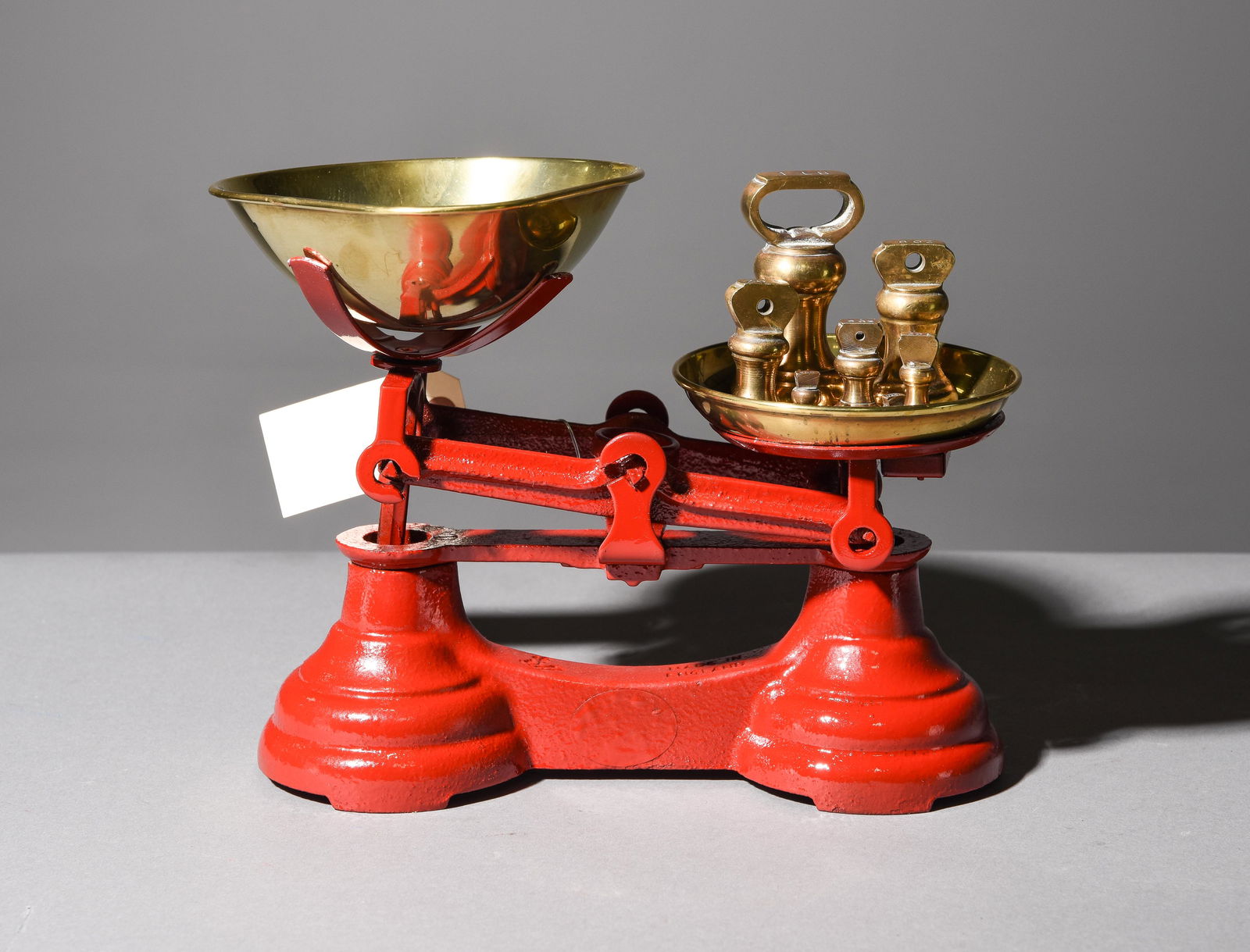 British Red Balance Scale With Bell Weights