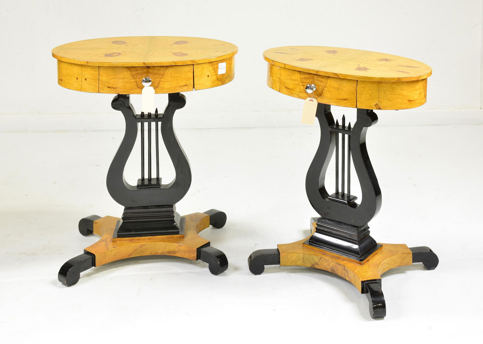 Pair Of Art Deco Style Lyre Base Occasional Tables