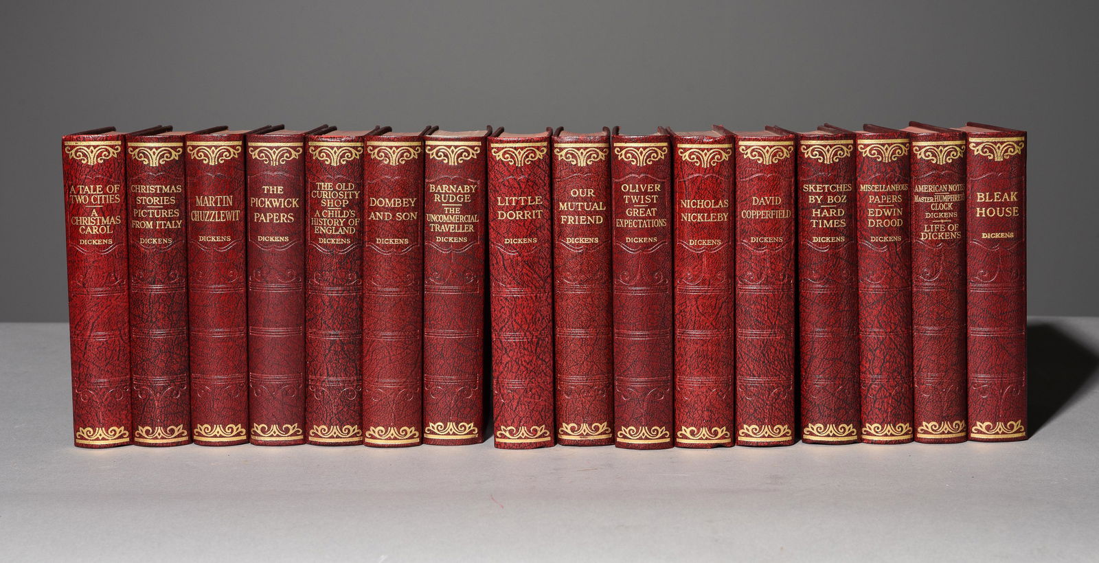 16 Assorted Red Bound Charles Dickens Novels