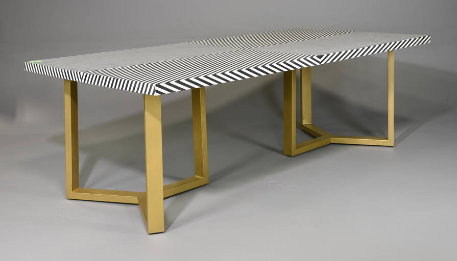 Very Large Inlaid Modern Table With Metal Base