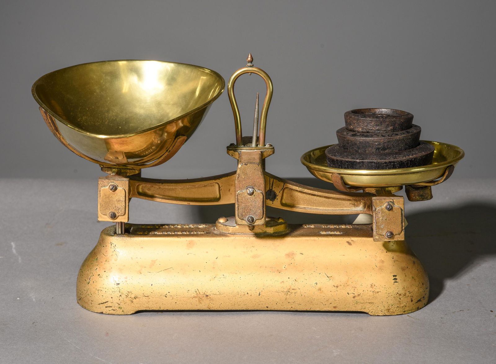 British Gold Painted Balance Scale With Weights
