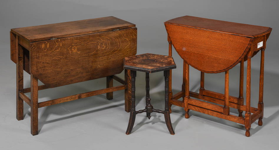 2 British Oak Drop Leaf Tables & Petite Table