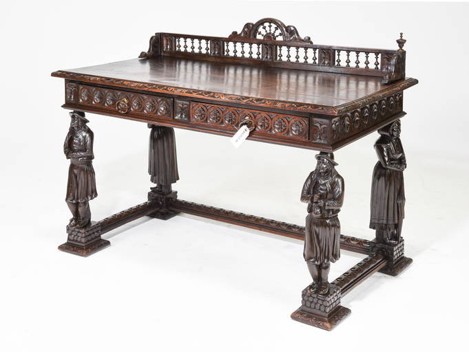 Breton Style Figural Carved Writing Table
