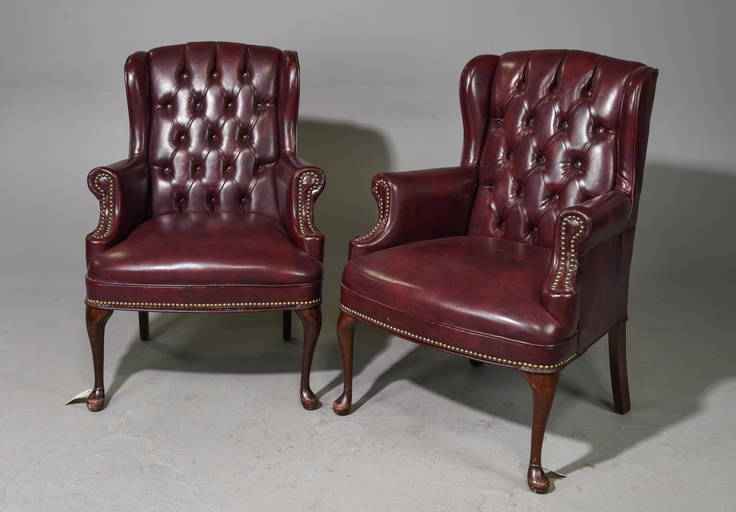2 American Faux Leather Button Tufted Wing Back Chairs