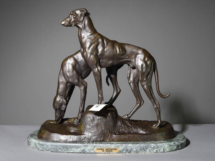 "double Greyhound" Bronze With Mason Plaque