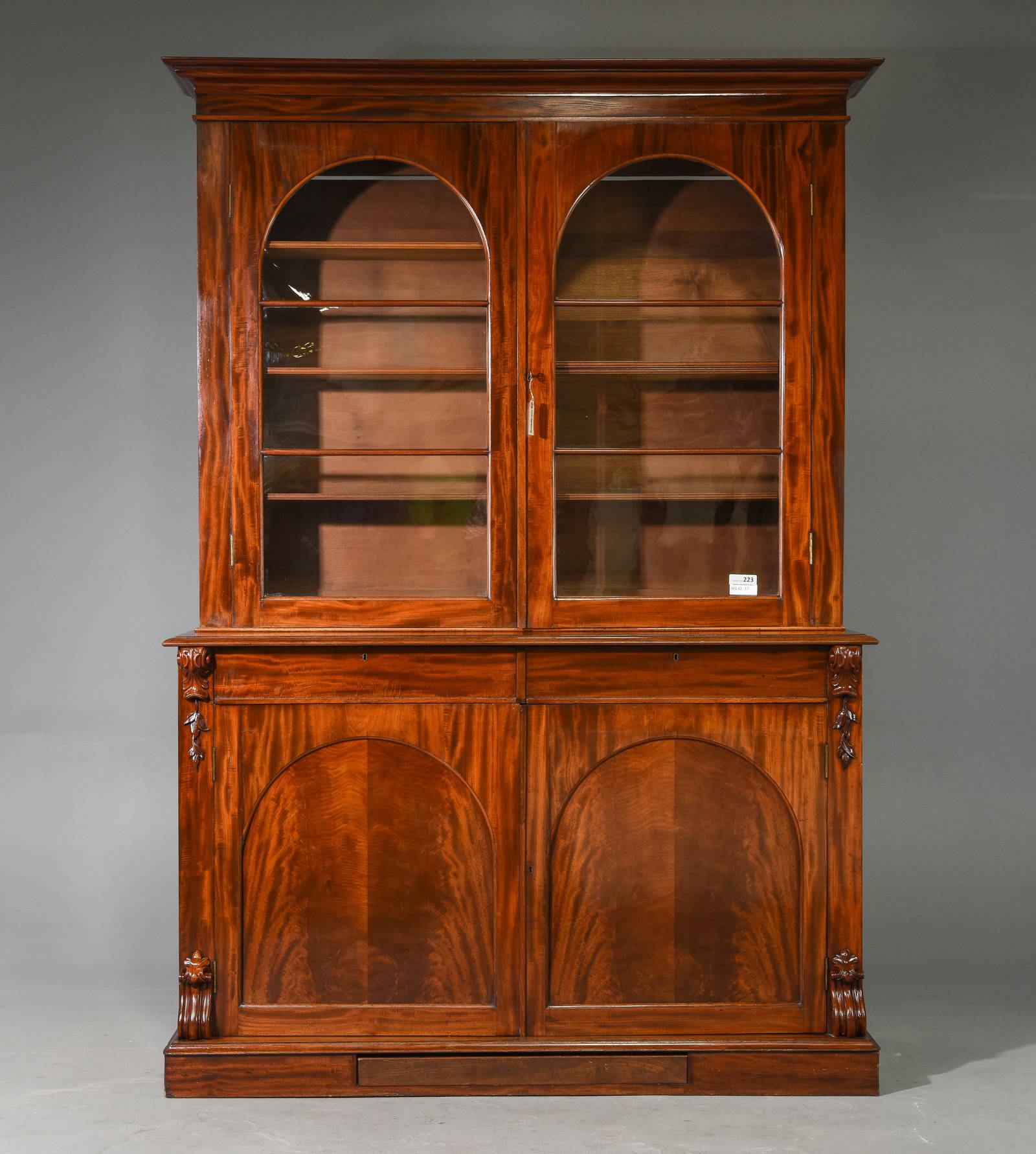 Step Back Bookcase With 2 Glass / 2 Wood Doors Auction