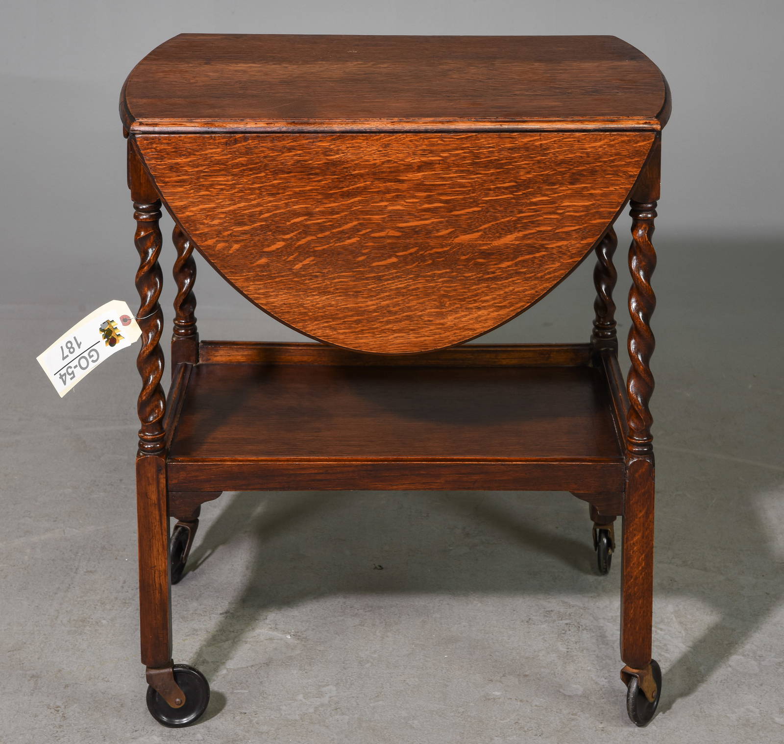 2 Tier British Barley Twist Drop Leaf Trolley Auction