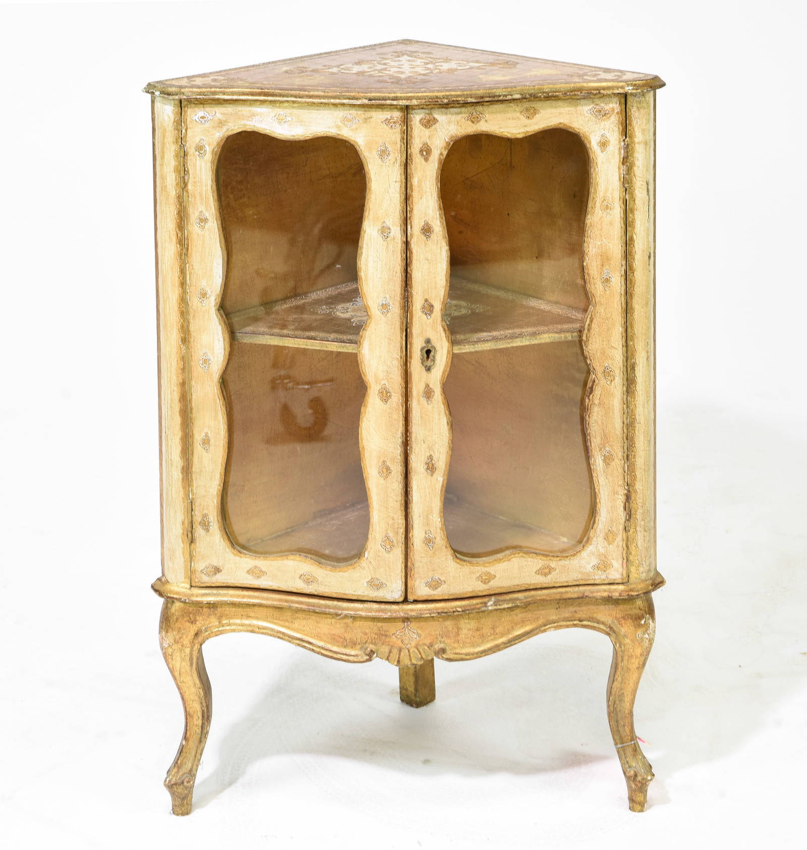 Florentine Style Gold Gilded Corner Vitrine Auction