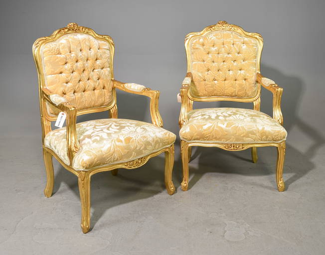 2 French Style Gold Painted Arm Chairs
