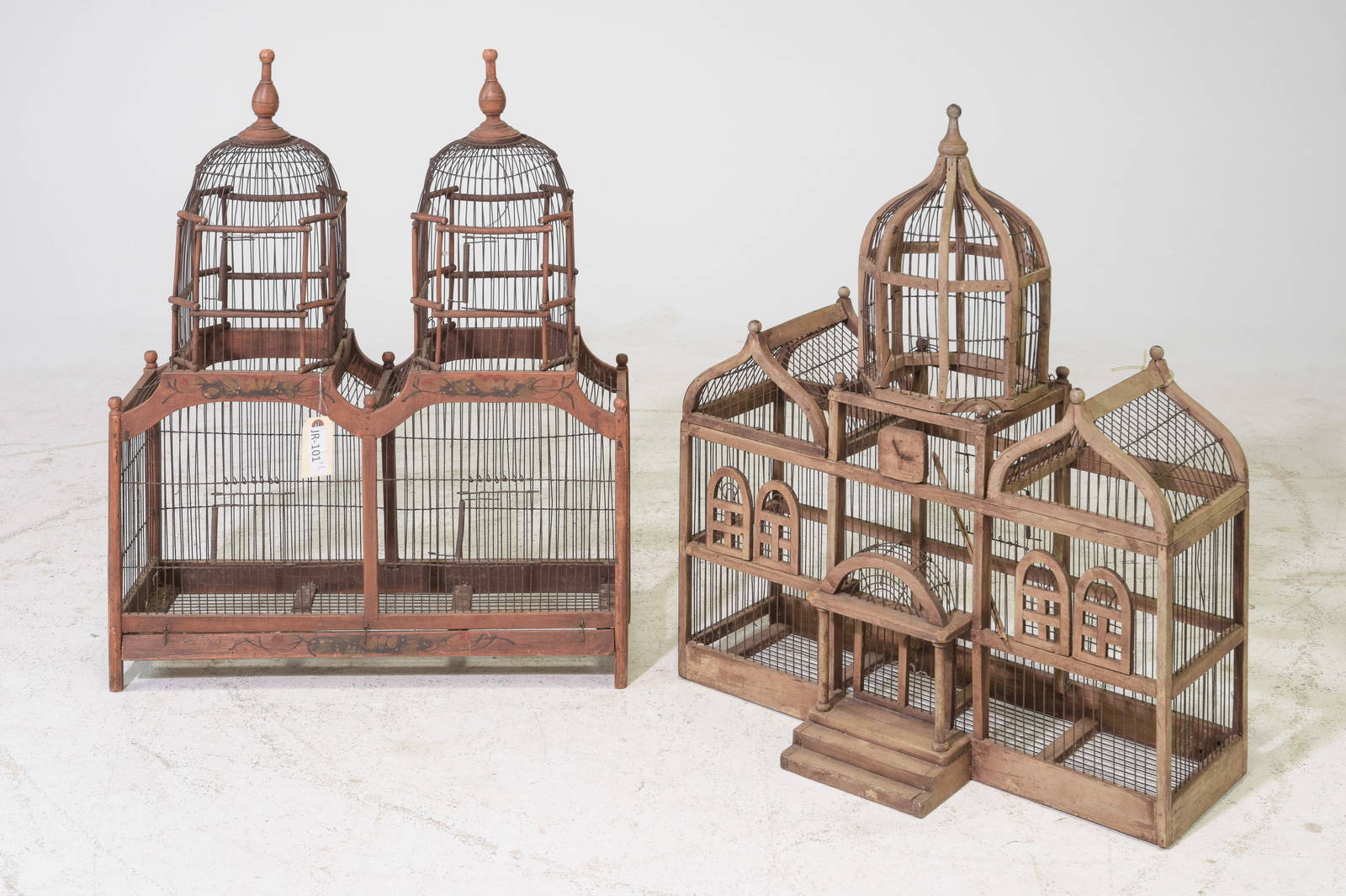 2 Antique French Victorian Wood Bird Cages Auction