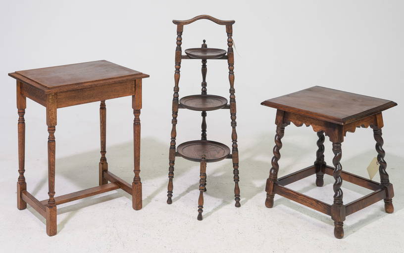 British Oak Biscuit / Muffin Stand & Two Tables