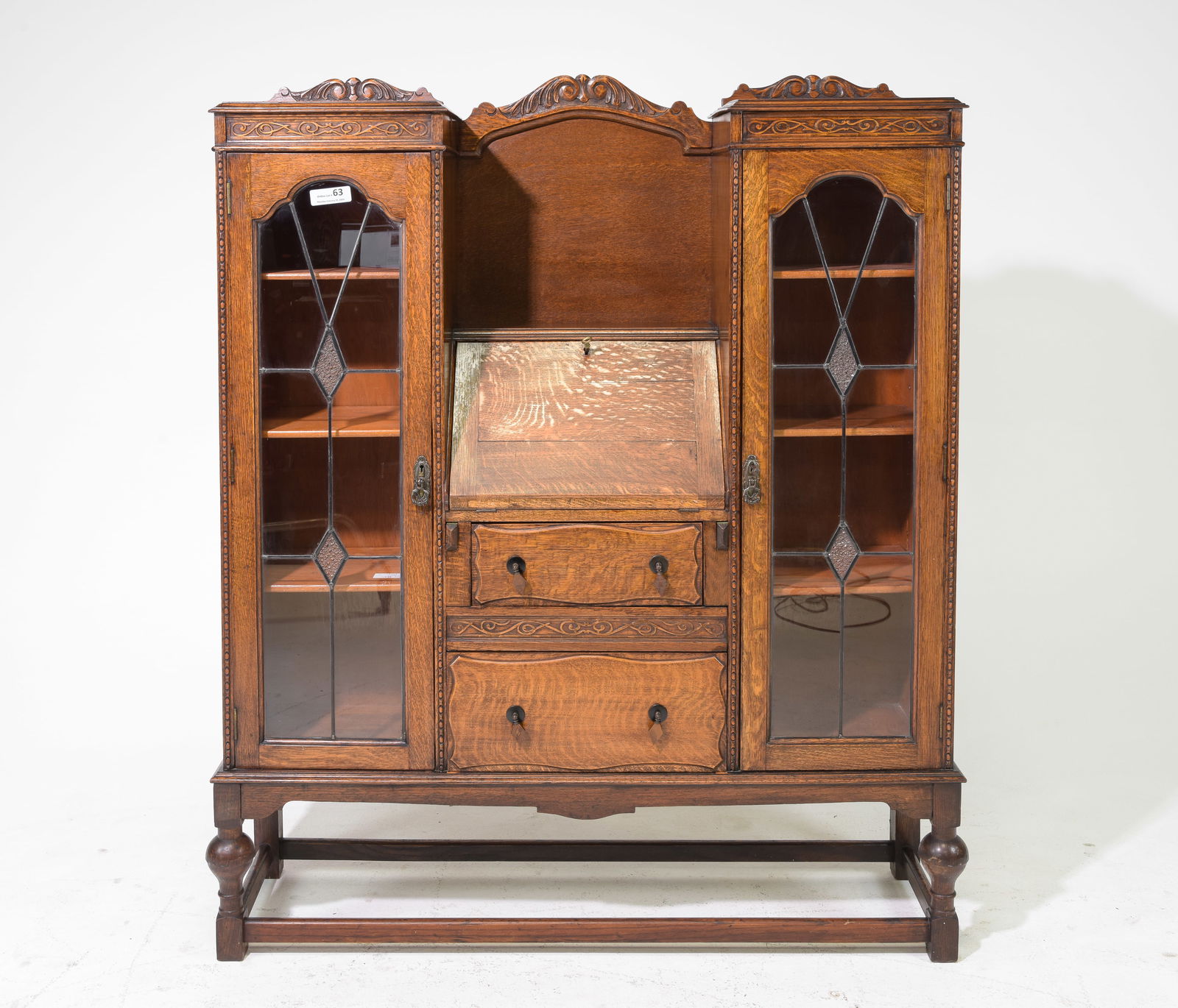 British Oak Secretary Side By Side Bookcase Auction