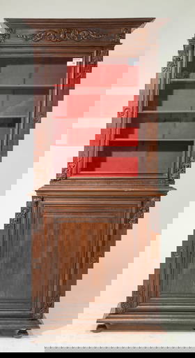 French Oak Step Back Bookcase / Cupboard