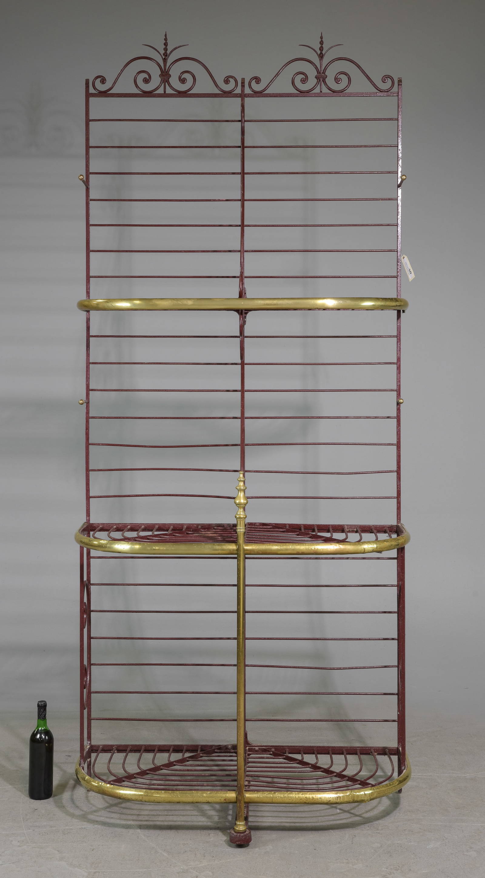 French Painted Iron & Brass Bakers Rack Auction