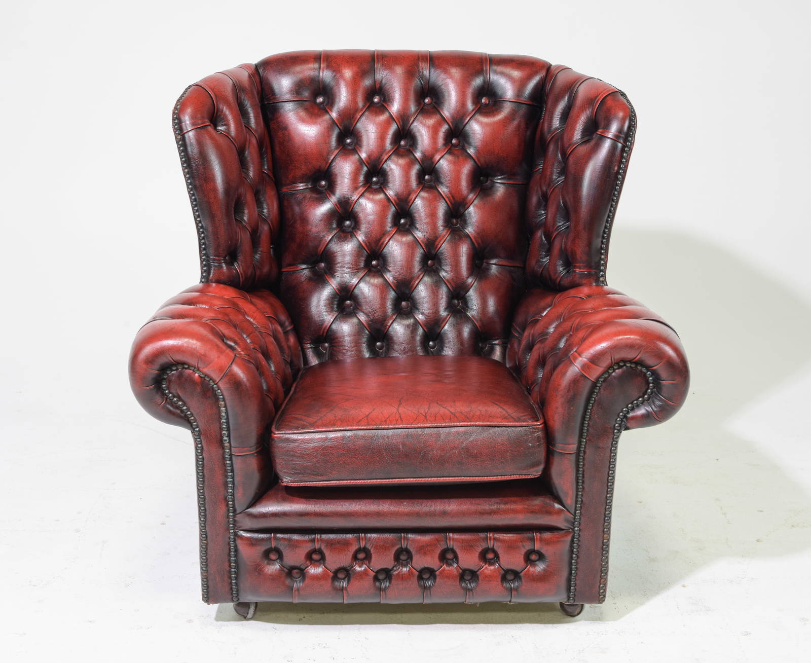 British Red Leather Wing Back Chesterfield Chair Auction