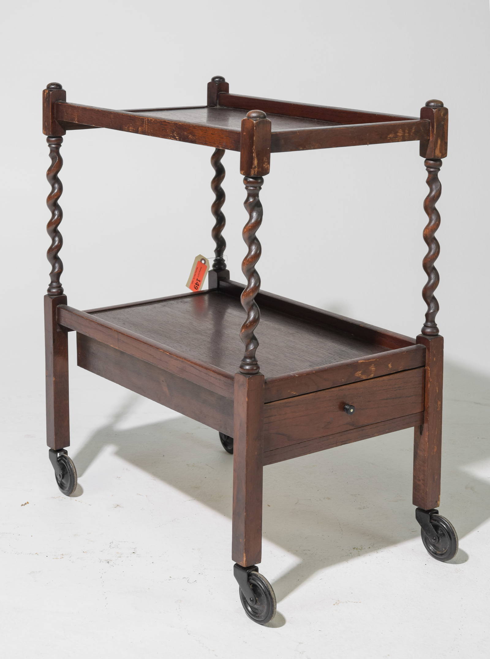 British Oak Barley Twist Two Tier Trolley / Cart Auction