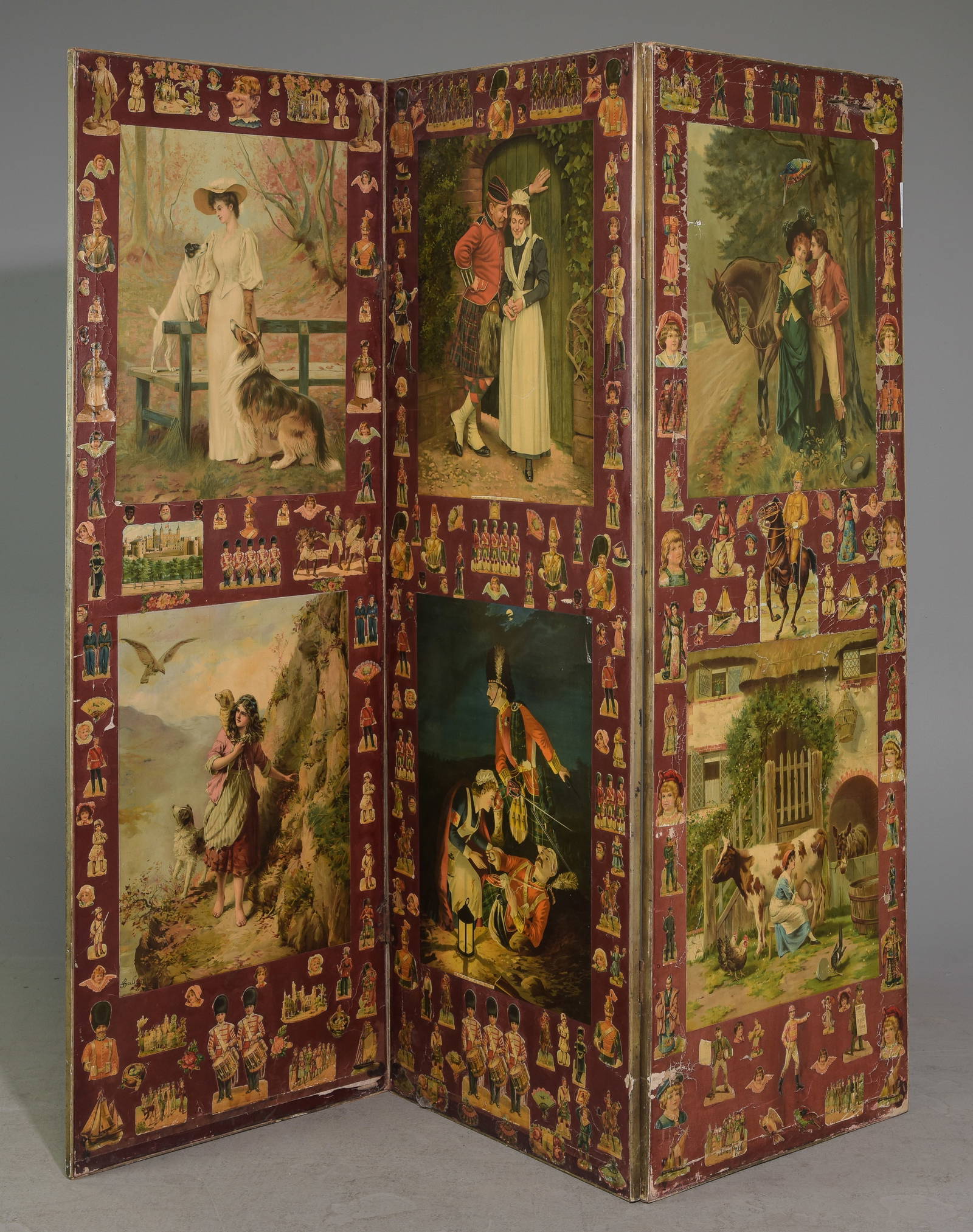 Victorian Three Panel Hand Made Scrap Screen Auction