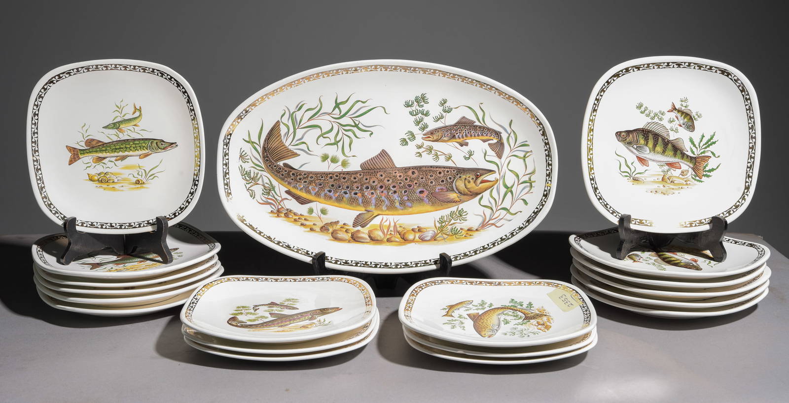 19pc French Fish Plate Set - Platter & 18 Plates Auction