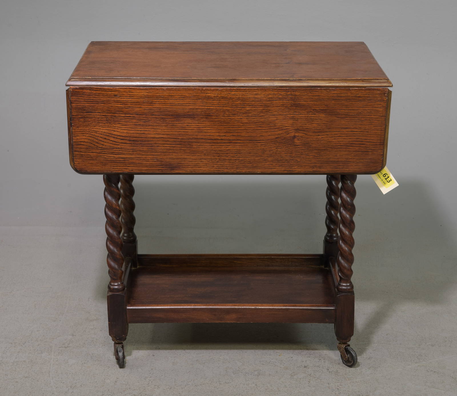 British Oak Barley Twist Drop Leaf Trolley Auction