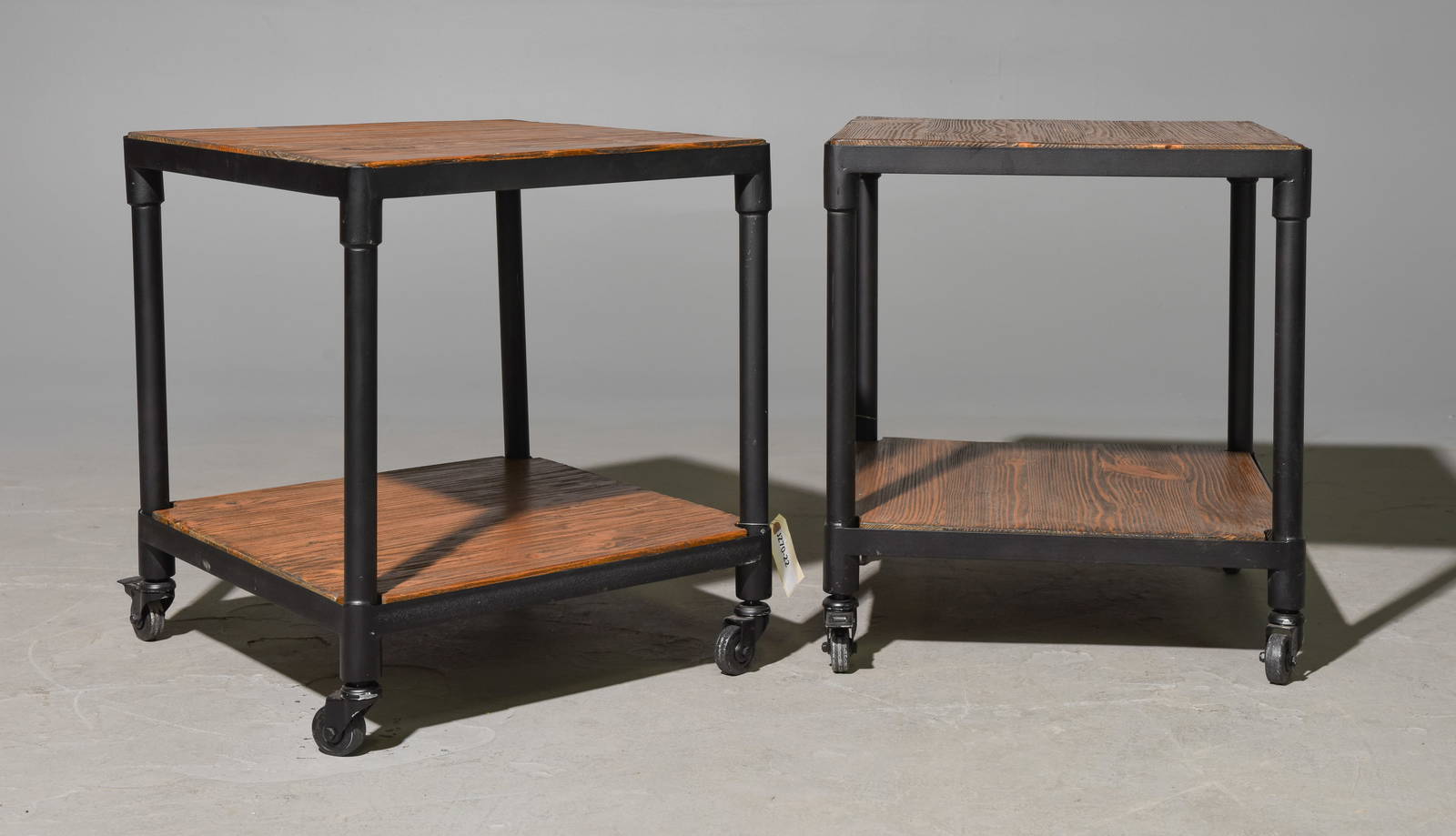 2 Small Two Tier Industrial Style Rolling Tables Auction