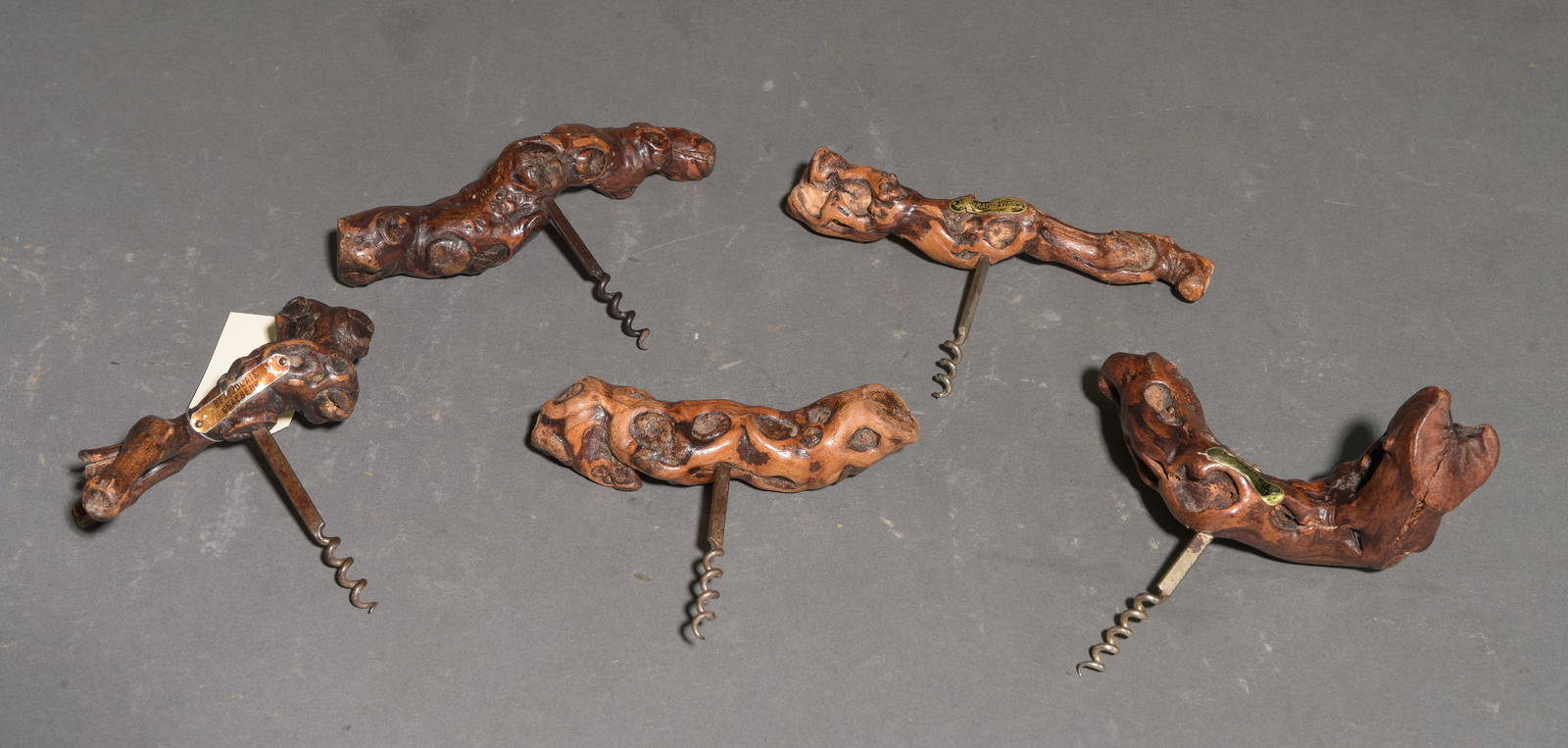 5 Assorted French Vinewood Corkscrews Auction