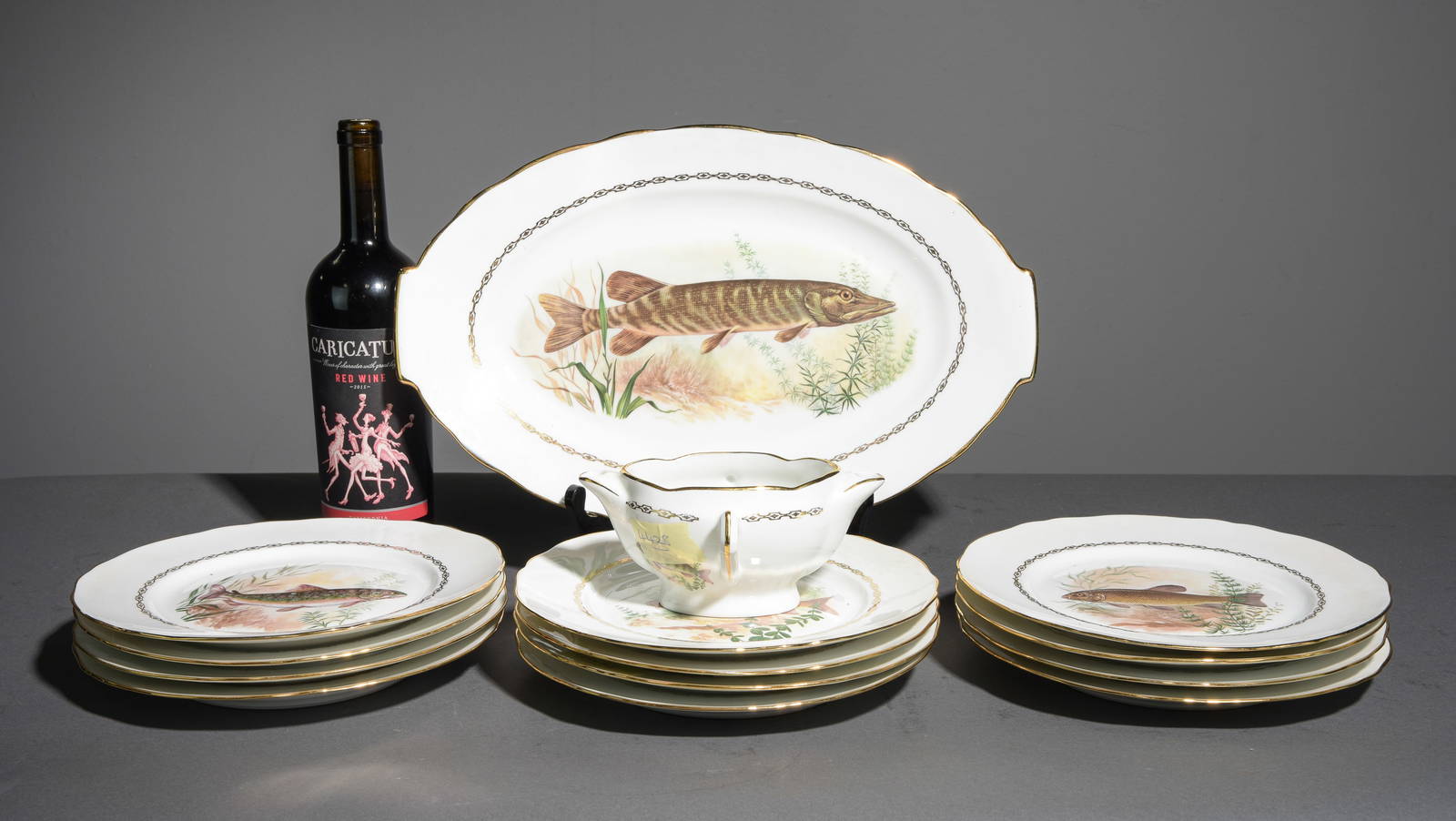 14pc French Fish Plate Set - Platter, 12 Plates, Etc. Auction