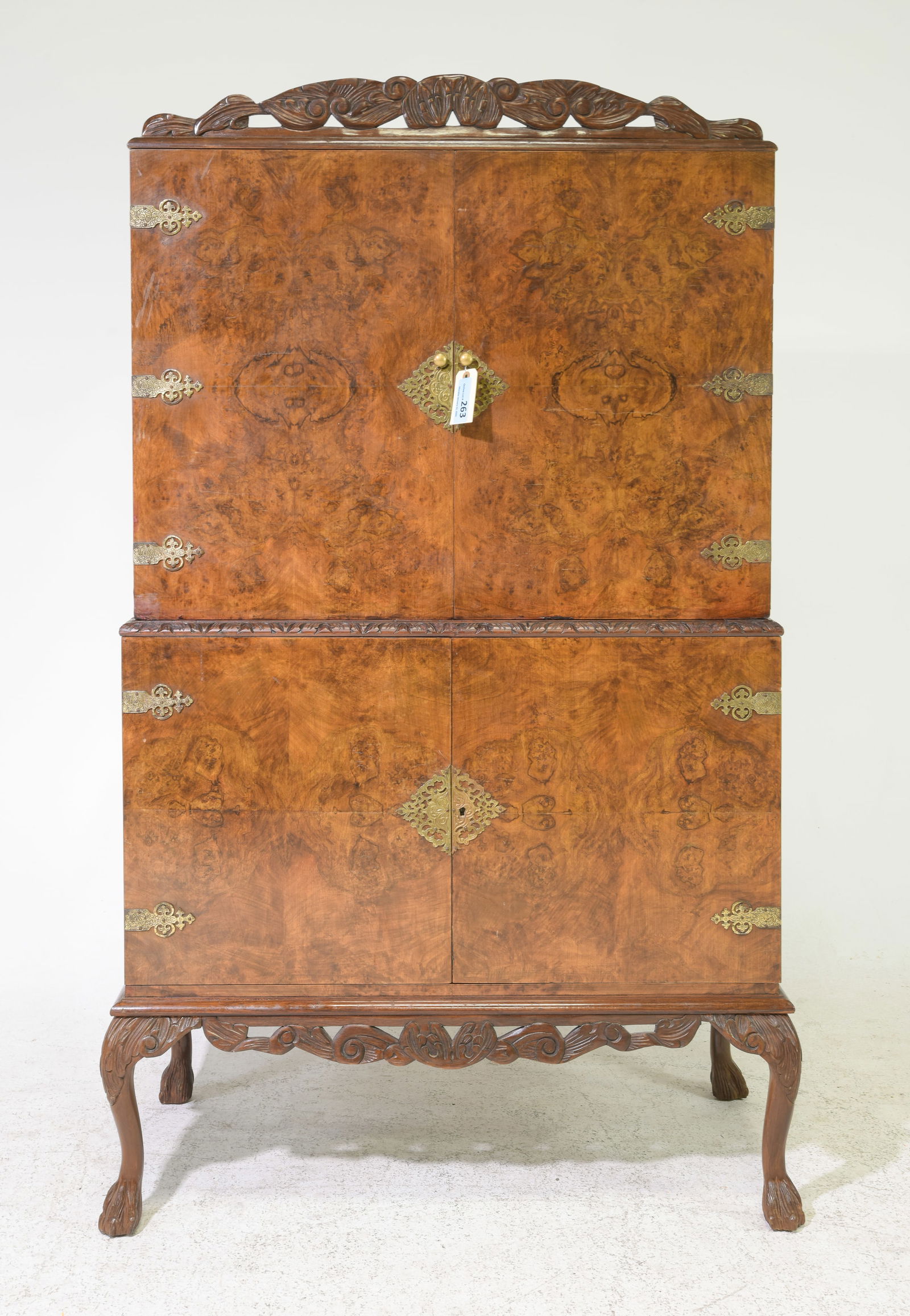 British Walnut Cocktail Cabinet With Paw Feet