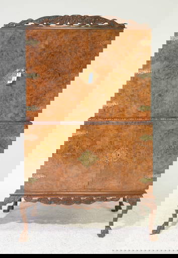 British Walnut Cocktail Cabinet With Paw Feet