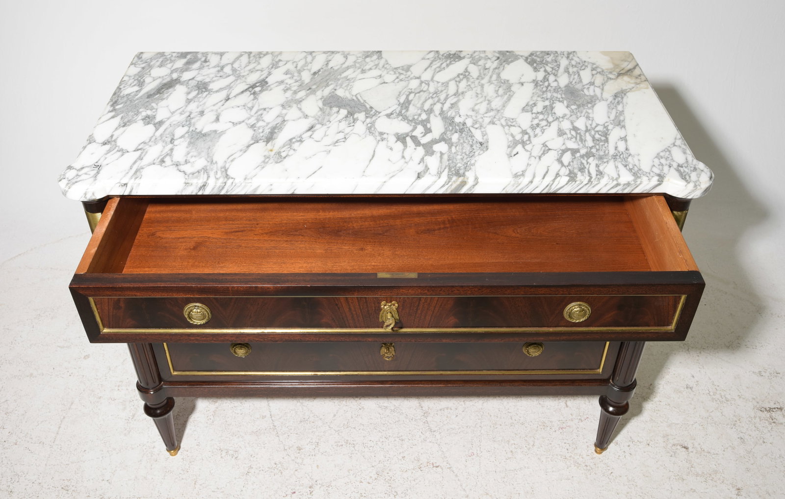 Louis Xvi Style White Marble Top Mahogany Chest Auction