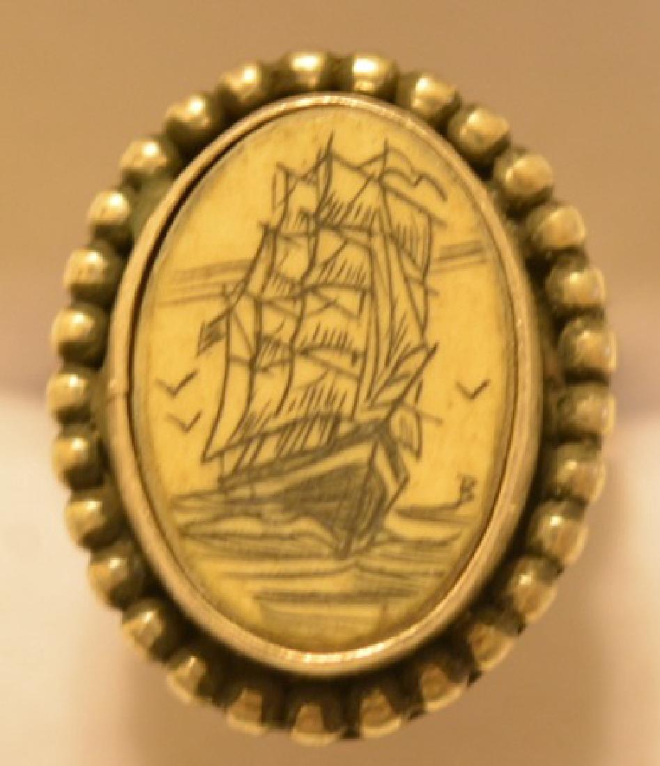 Vintage Sterling Silver Genuine Scrimshaw Ring