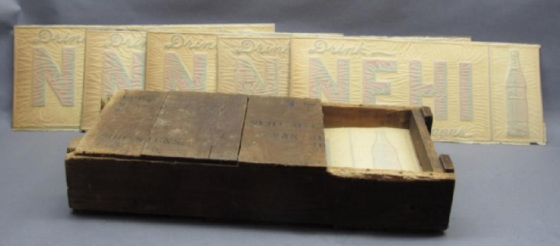 Lot of 79 Nehi Signs- NOS w/wooden Shipping Crate