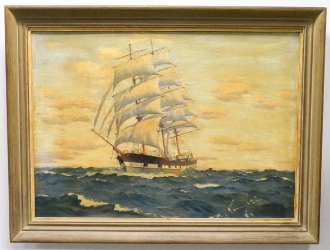 Charles Rosner Ship At Sea Oil On Canvas