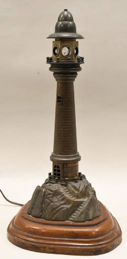 Brass And Copper Lighthouse Sculpture, Lighted