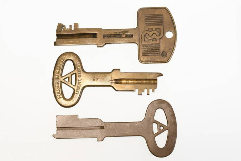(3) Vintage Jail Keys Rr Brink & Folger Adam Co.