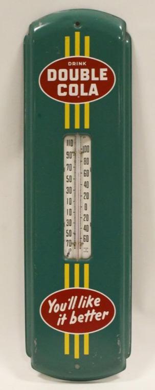 Original Tin Drink Double Cola Thermometer Sign