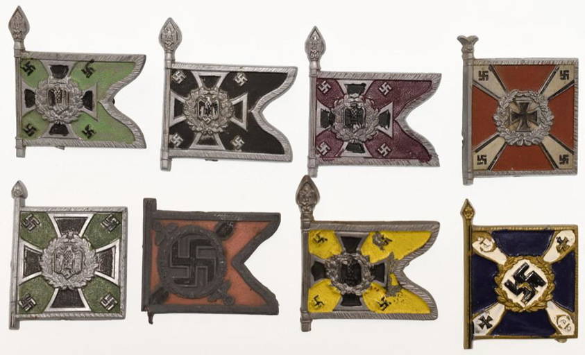 Lot Of 8 Wwii German Regimental Flag Tinnie Badges