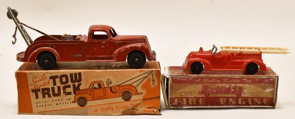 Hubley Kiddie Toy Tow Truck And Fire Engine