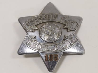 Obsolete Evergreen Park Police Pie Plate Badge 105