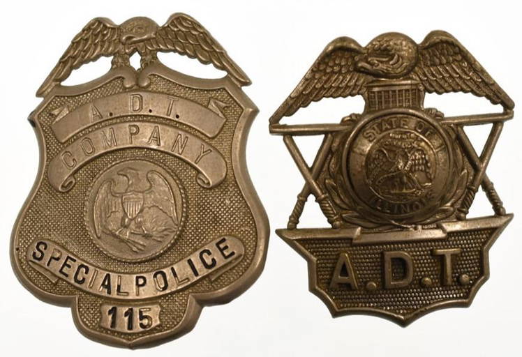 Obsolete Early Adt Security Police Badge Set