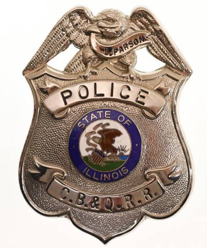 Obsolete C.b. & Q. Railroad Illinois Police Badge