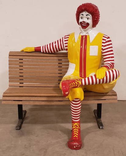 Life Size Ronald Mcdonald Statue Sitting On Bench